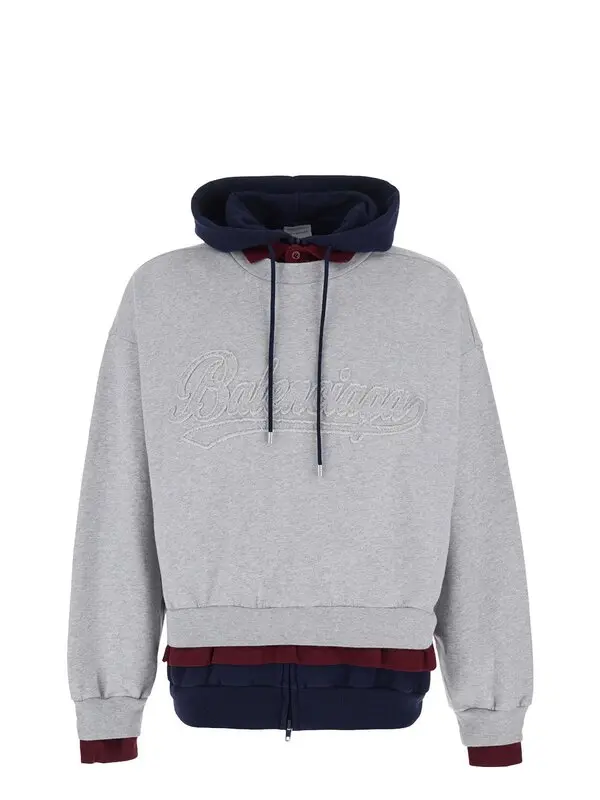 Balenciaga Grey Hoodie With Embossed Logo On The Front In Cotton Blend - Multicolor