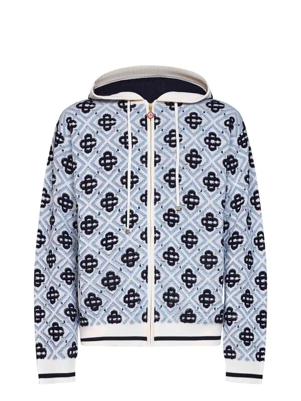 Casablanca White And Black Wool Cc Monogram Zip-up Hoodie - Multicolor