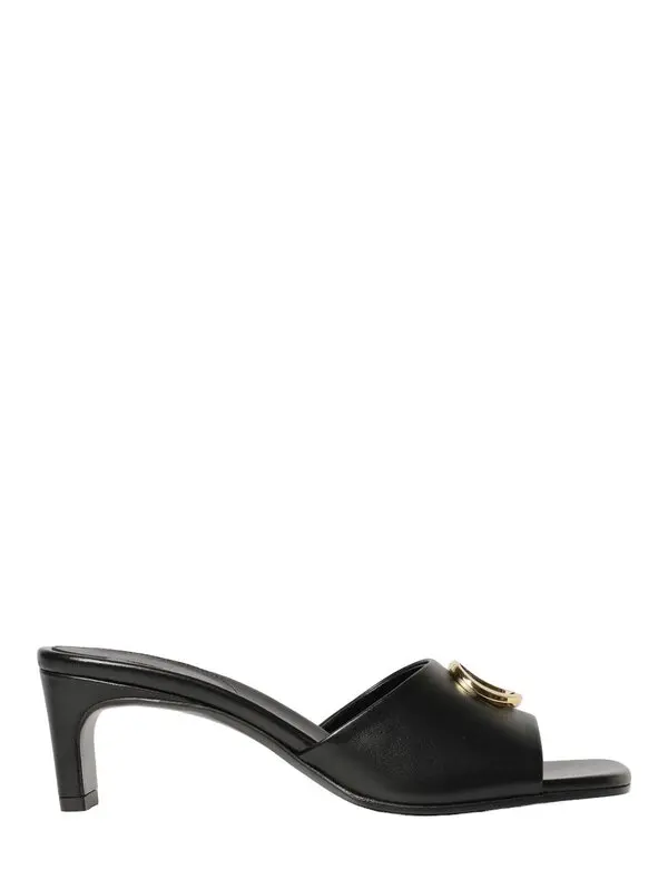 Gucci Nappa Leather Mules With Mid-heel And Gg Monogram Hardware - Black