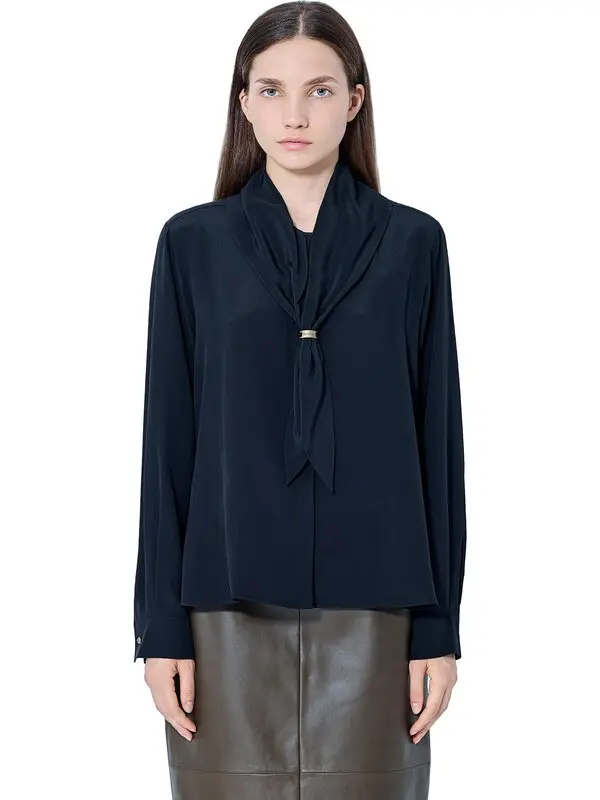 Max Mara Silk Tie-neck Blouse - Black