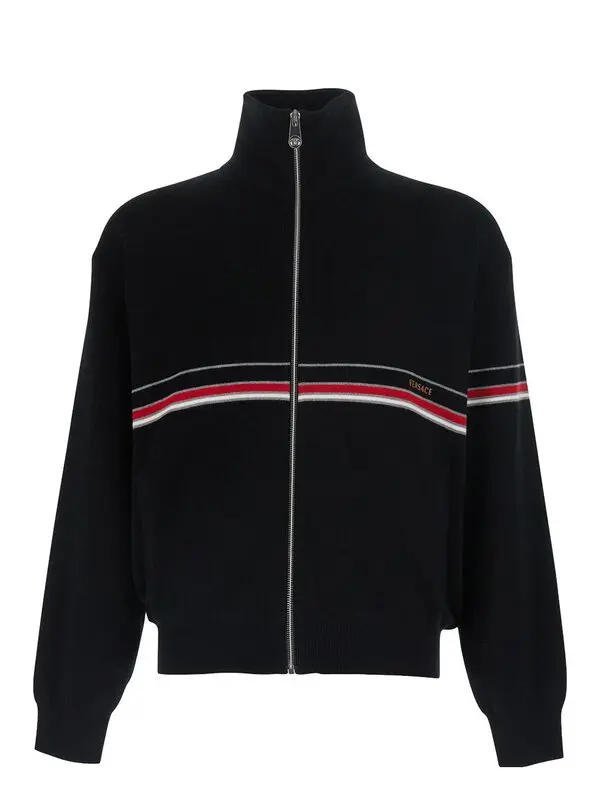 Versace Black Turtleneck With Logo Lettering On The Front In Cotton For - Multicolor