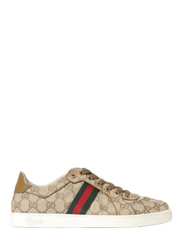 Gucci Stretch Gg Monogram Jacquard Sneakers With Striped Detail - Cream