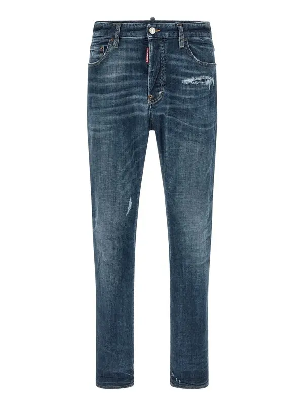 Dsquared2 642 Stonewashed Stretch Cotton Denim Jeans - Blue