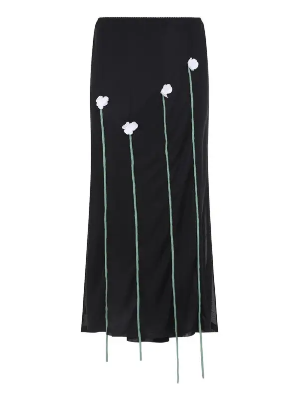 Moschino Midi Skirt Flower Details - Black