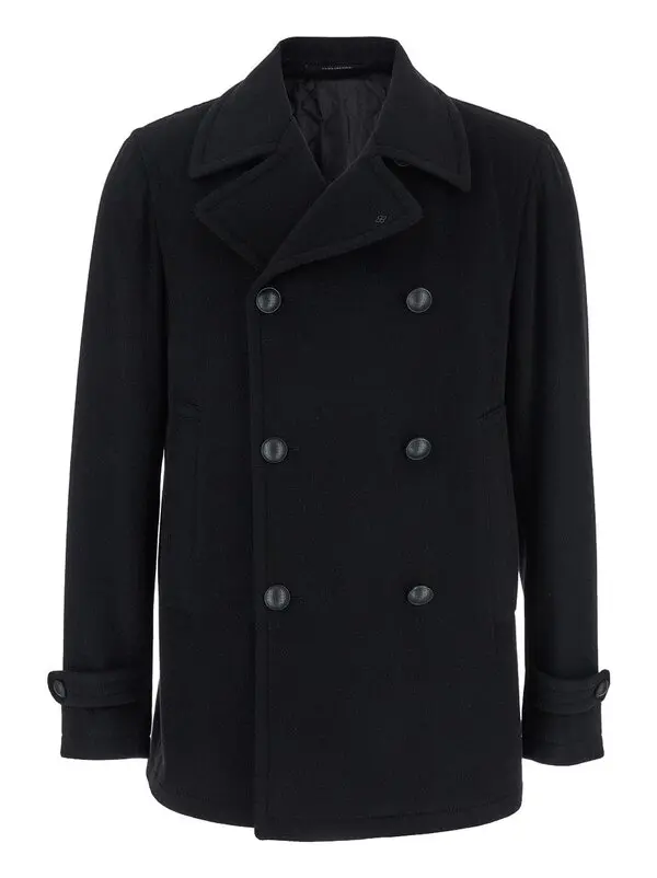 Tagliatore Wool Pea Coat With Welt Pockets - Black