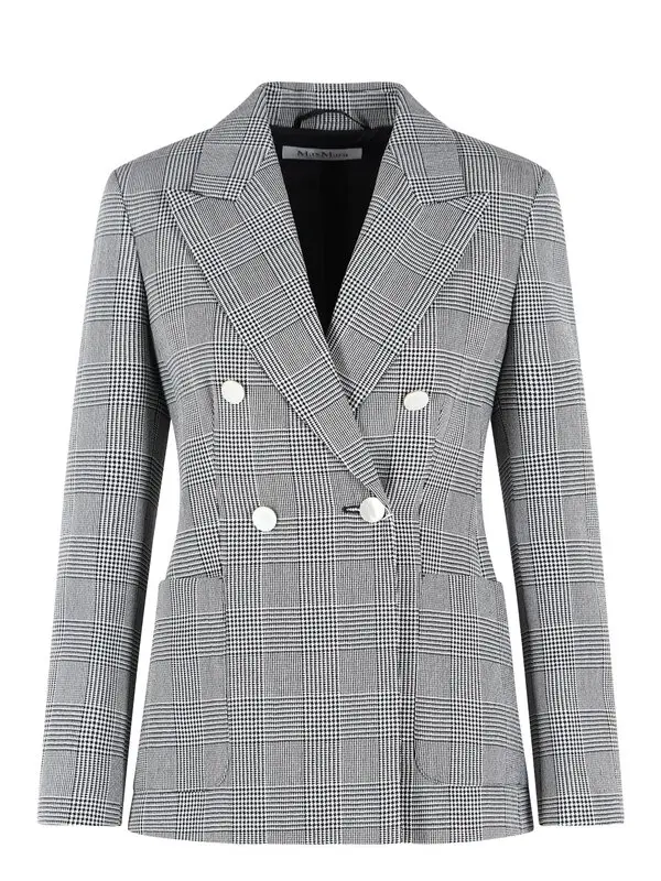 Max Mara Accordo' Blazer In And White Virgin Wool - Blue