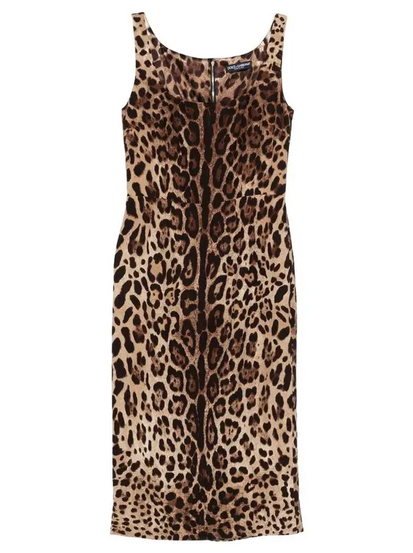 Dolce & Gabbana Leopard Print Sleeveless Cocktail Dress - Brown