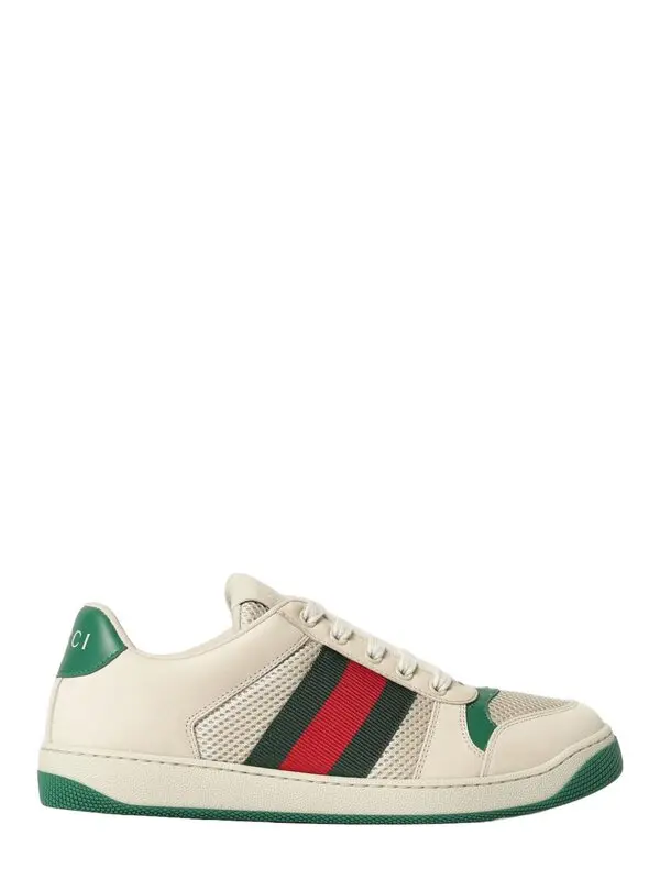 Gucci Screener Mesh And Suede Sneakers With Web Stripe - Cream