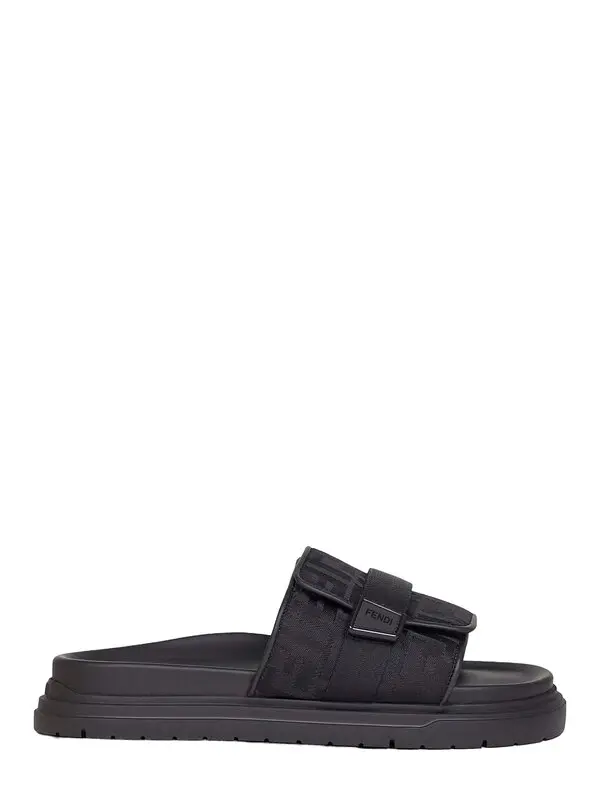 Fendi Black Ff Jacquard Nylon Slip-on Chunky Slides - Multicolor
