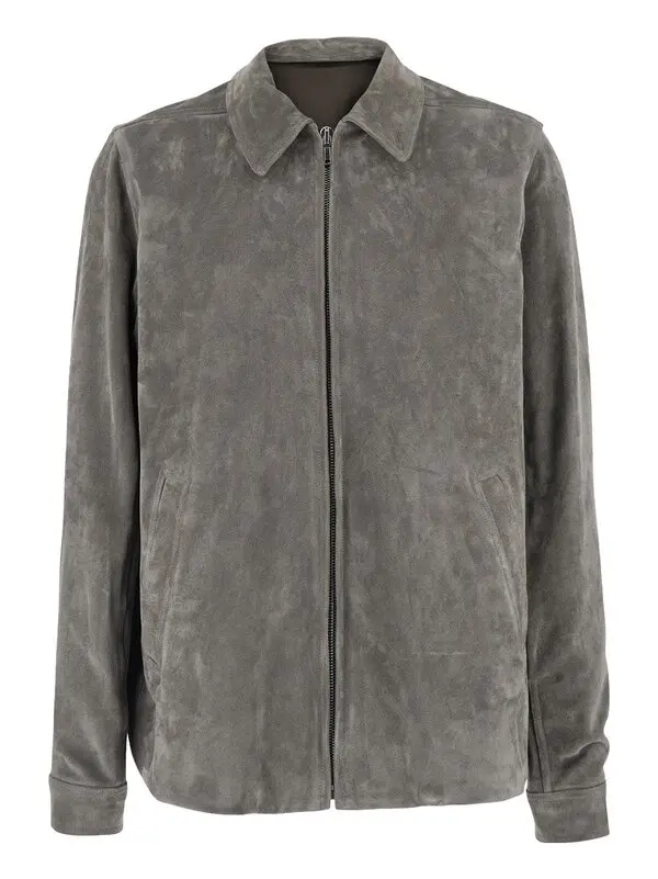 Rick Owens Brad' Grey Jacket With Classic Collar And Back Strap In Suede - Multicolor