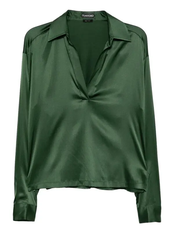 TOM FORD Stretch Silk Satin Polo - Green