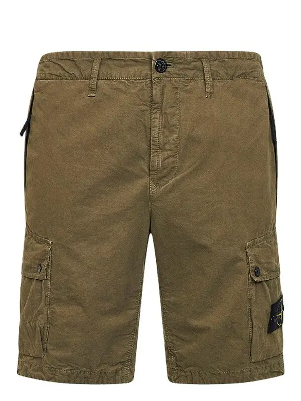 Stone Island Military Green Organic Cotton Twill Cargo Bermuda Shorts - Multicolor