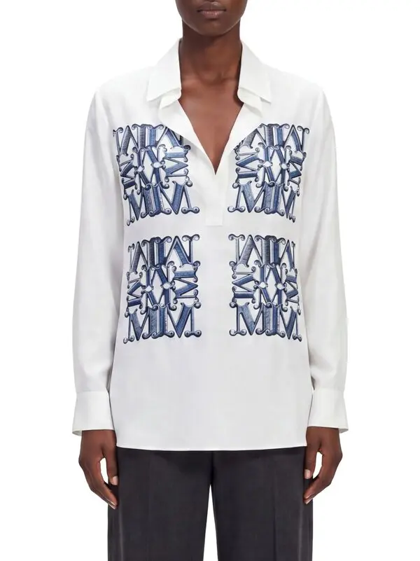 Max Mara Monogram Print Silk Shirt With Classic Collar - Multicolor