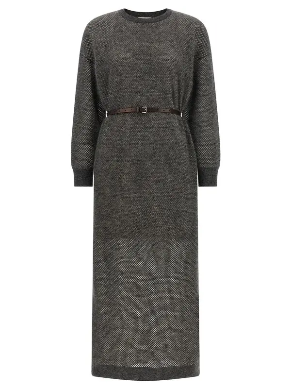 Brunello Cucinelli Sparkling Mohair Blend Midi Dress - Gray