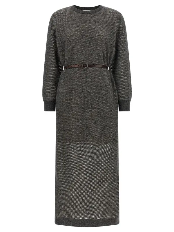Brunello Cucinelli Sparkling Mohair Blend Midi Dress - Gray