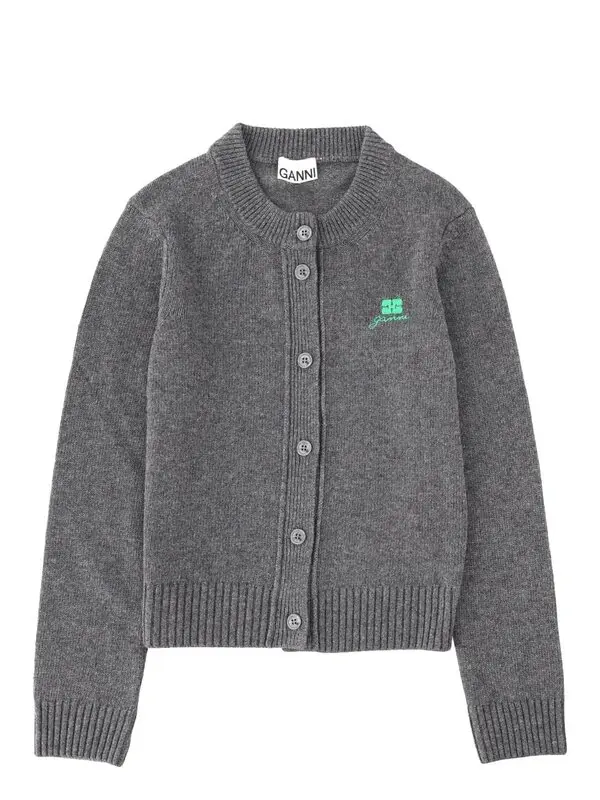 GANNI Cardigan With Logo - Gray