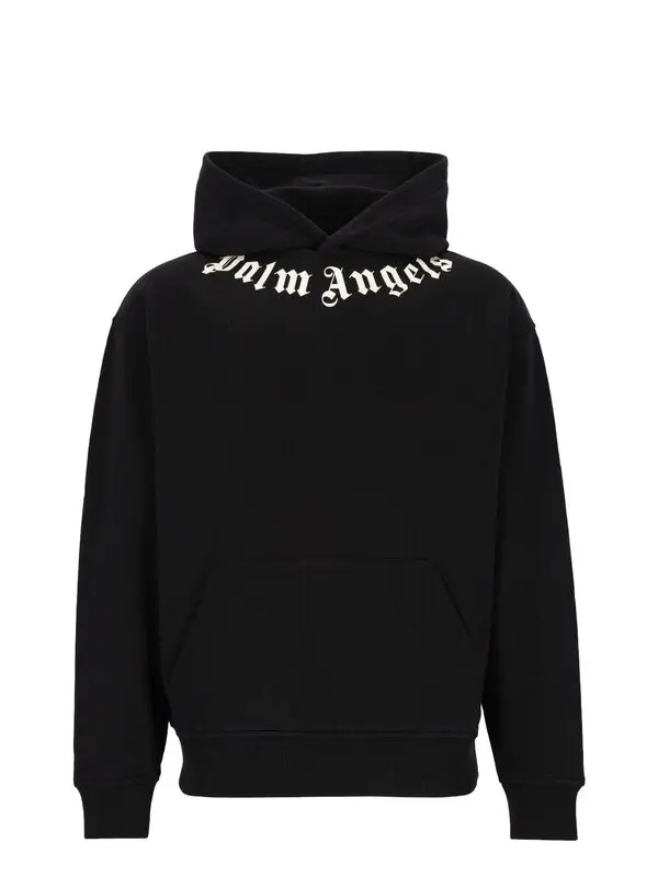 Palm Angels Neck Logo Cotton Hoodie - Black