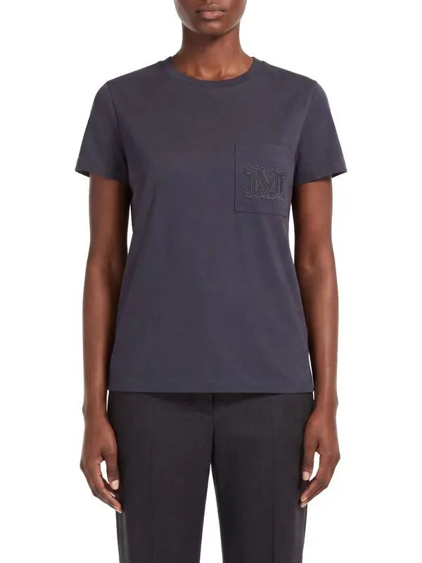 Max Mara Cotton T-shirt With Monogram And Patch Pocket - Black