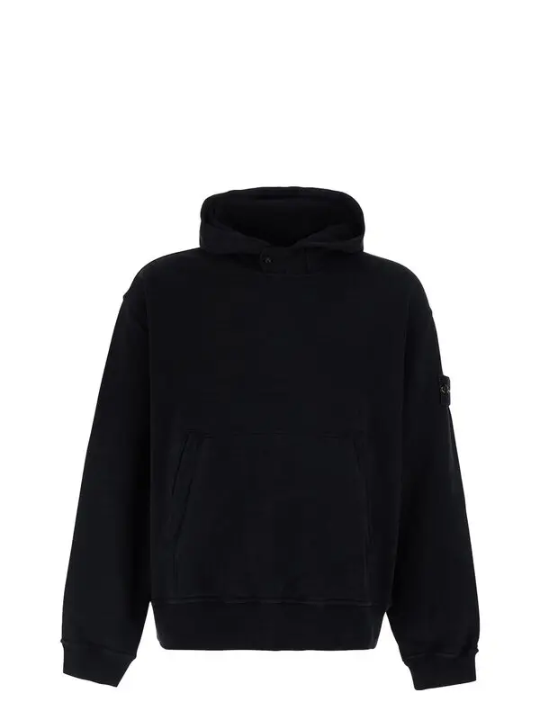 Stone Island Cotton Hooded Sweatshirt With Sleeve Patch - Black
