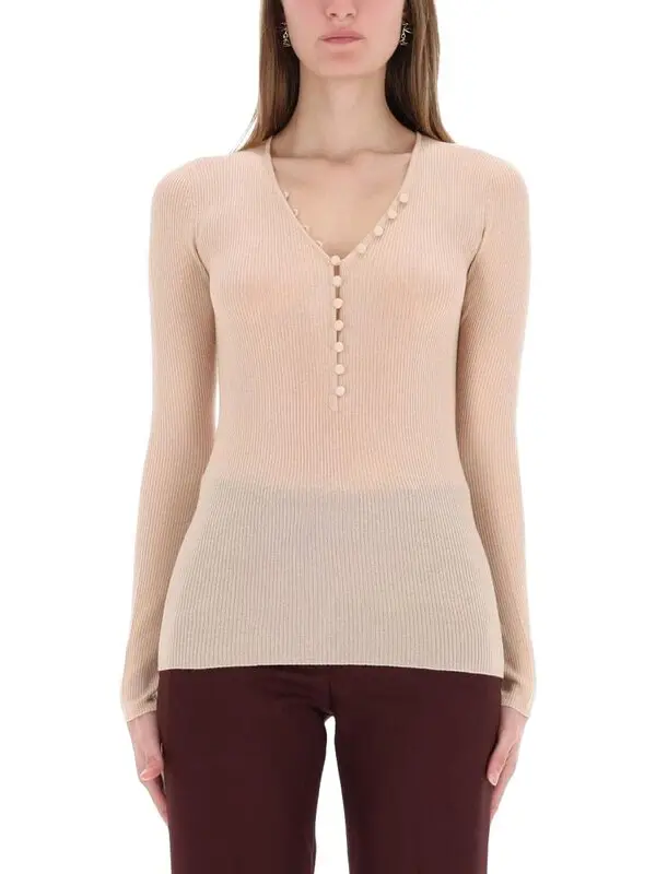 Chloé Button Detailed Ribbed Knit Top - Pink