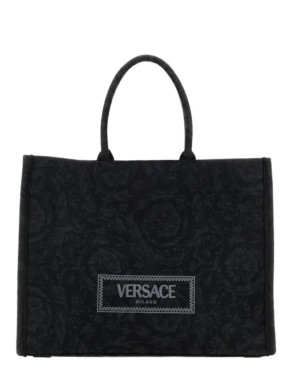 Versace Embroidered Fabric Big Athena Shopping Bag - Black