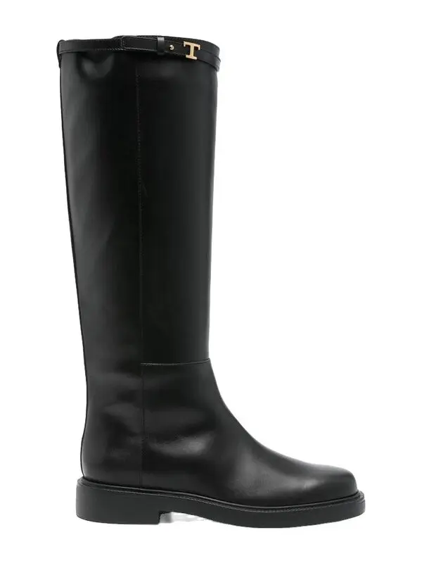 TOD'S Calf Leather Knee High Boots - Black
