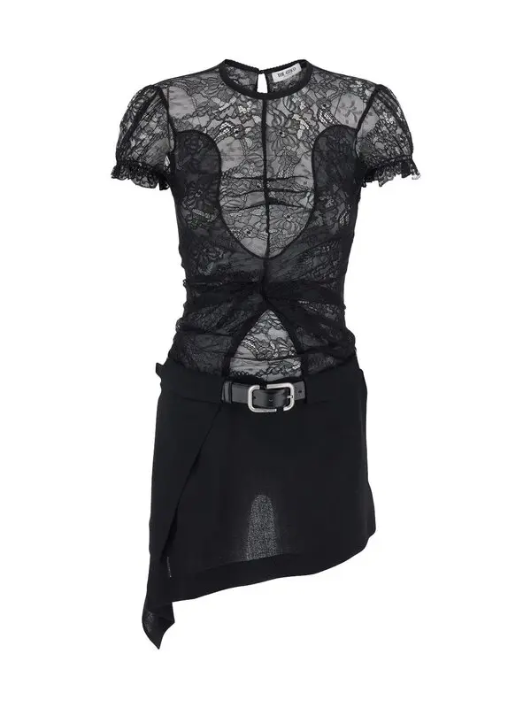Attico Wool Crepe And Lace Dress - Multicolor
