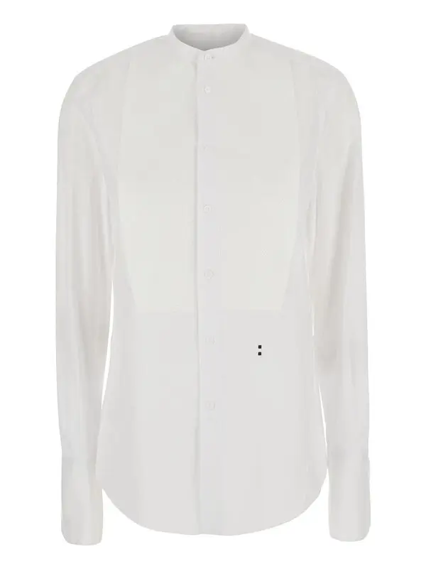 Fendi White Shirt With Mandarin Collar In Cotton Poplin For - Multicolor