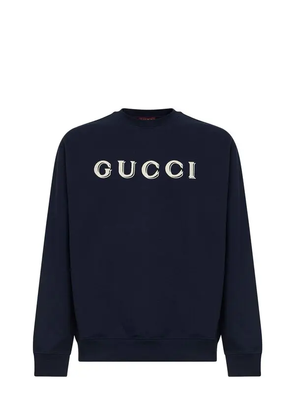 Gucci Dark Blue Cotton Jersey Embroidered Sweatshirt - Multicolor