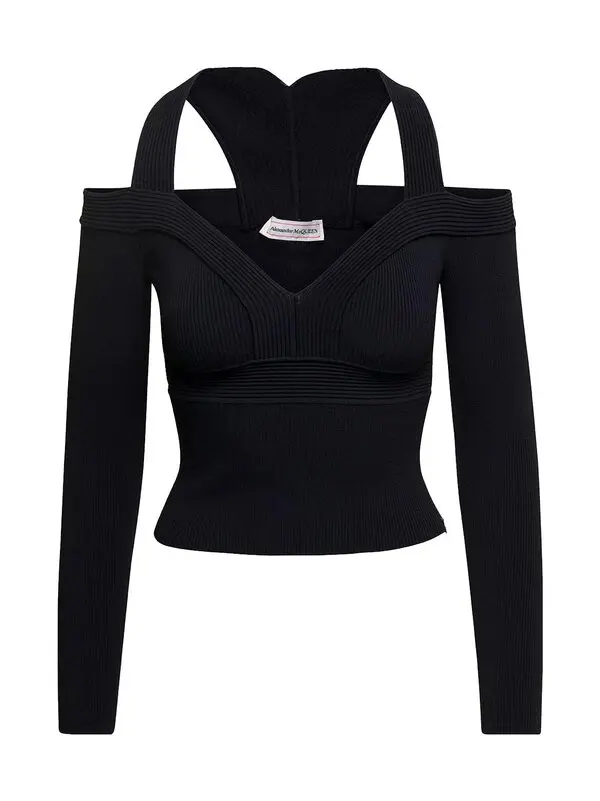 Alexander McQueen Stretch Jersey Cut-out Cropped Top - Multicolor