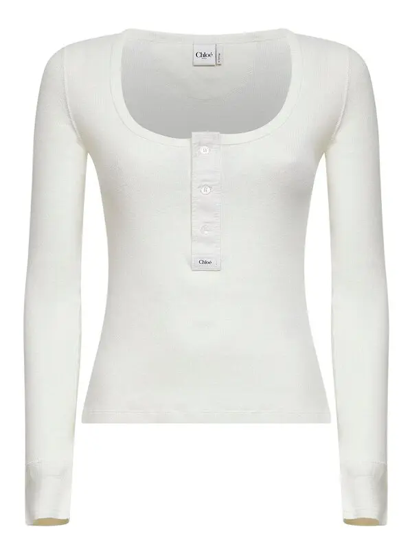 Chloé Iconic Milk Ribbed Jersey Henley T-shirt - Multicolor