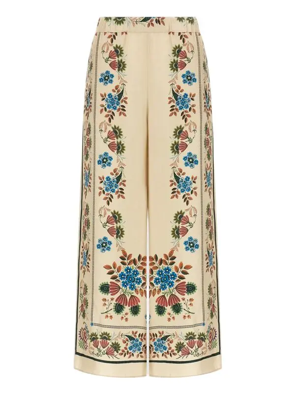Max Mara Printed Silk Palazzo Trousers - Multicolor
