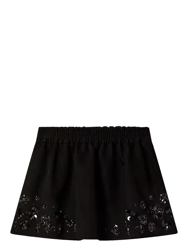 GOLDEN GOOSE Cotton Blend Midi Skirt With Floral Sequin And Crystal Details - Black