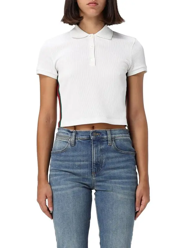 Gucci Cropped Slim Fit Cotton Polo Shirt With Web Detail - White