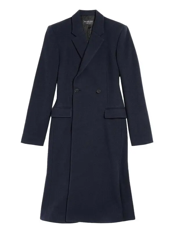 Balenciaga Godet Brushed Wool Midi Coat - Blue