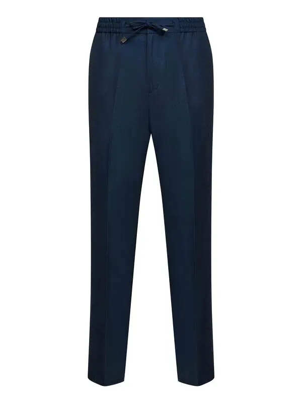 Etro Blue Wool And Linen Jogger Trousers - Multicolor