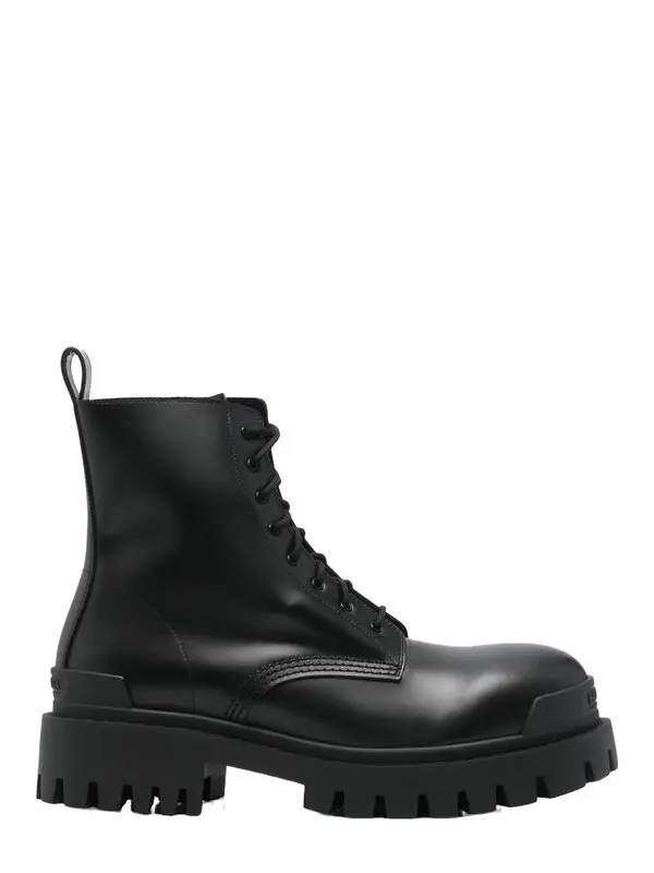 Balenciaga Leather Combat Boots - Black