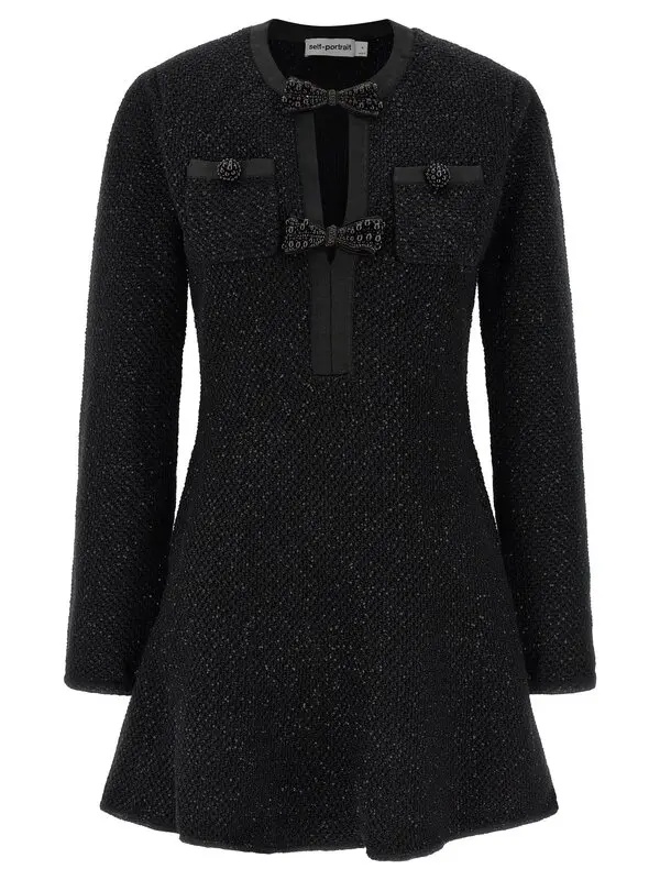 SELF-PORTRAIT Sequin Knit Mini Dress - Black