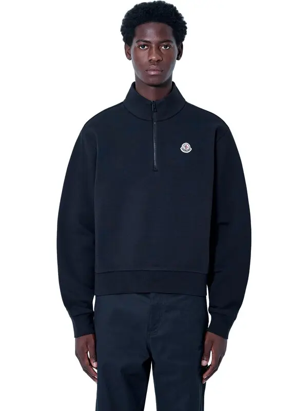 Moncler Half-zip Cotton Sweatshirt With Logo Patch - Black