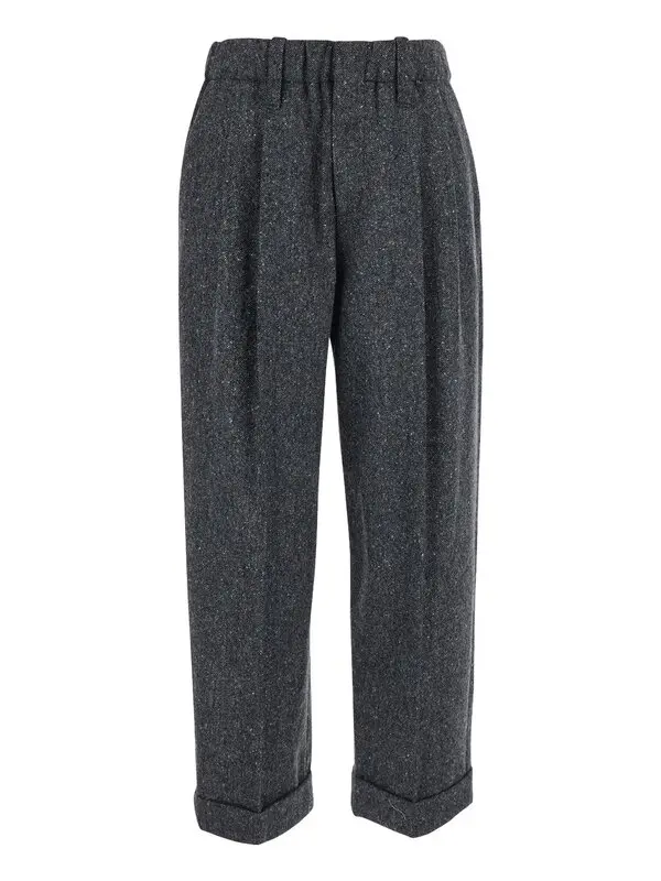 Brunello Cucinelli Grey Trousers With Semi-elasticated Waist And Cuffs In Wool Blend - Multicolor