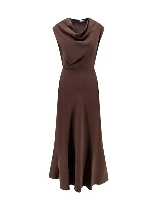 Brunello Cucinelli Flared Twill Fluid Virgin Wool Dress - Multicolor