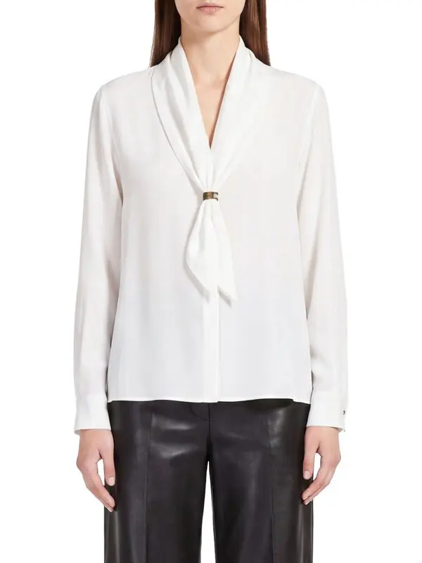 Max Mara Pussy-bow Silk Shirt With Long Sleeves - White