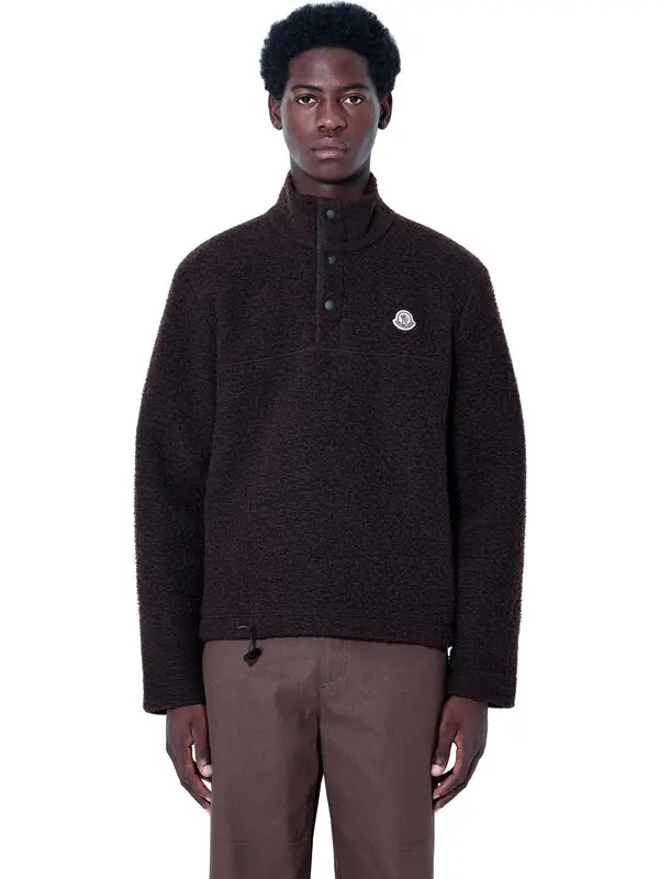 Moncler Fleece Pullover With Snap Fastening - Brown