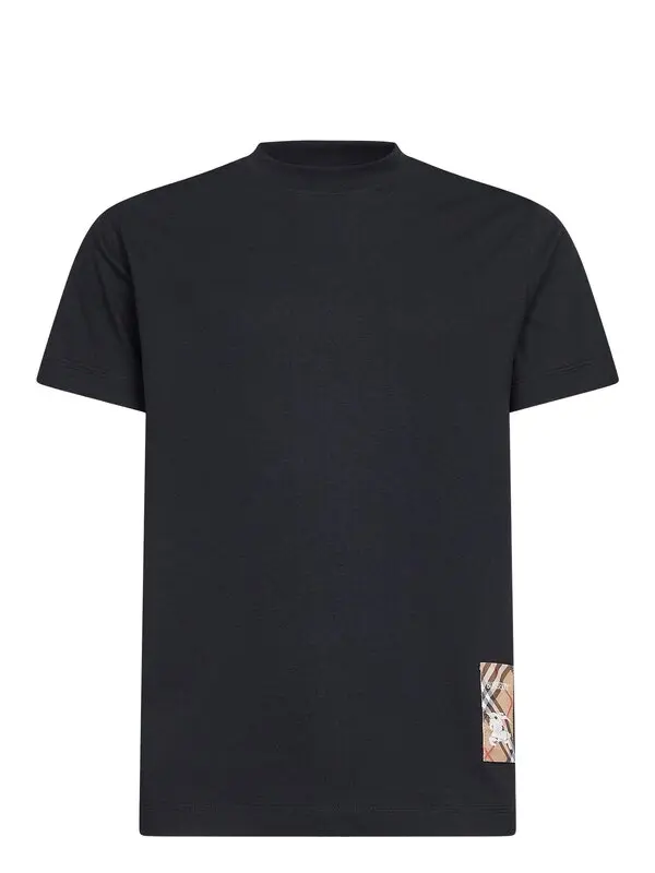 Burberry Black Cotton Check Patch T-shirt - Multicolor