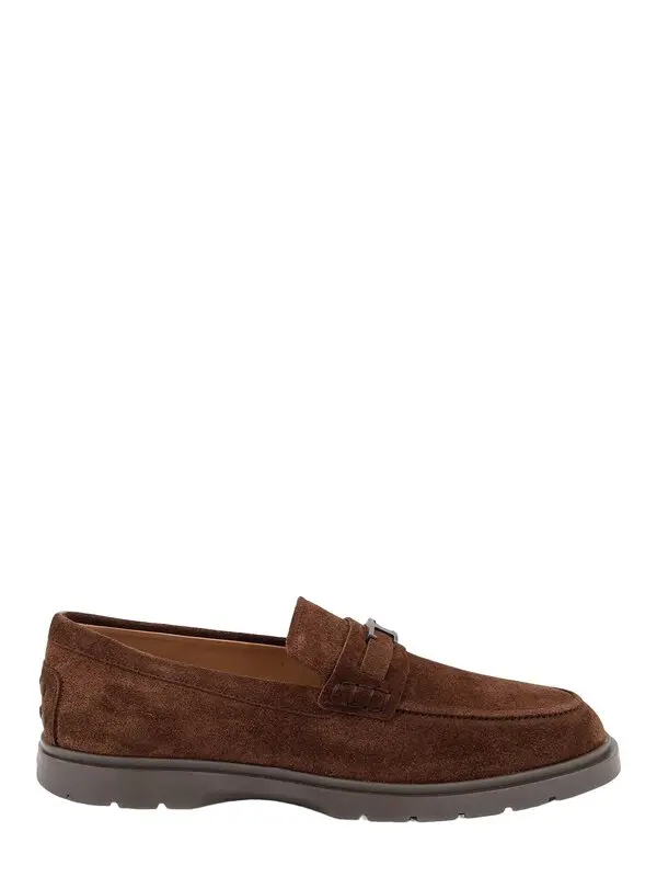 TOD'S Suede Loafers With Metal Logo - Multicolor