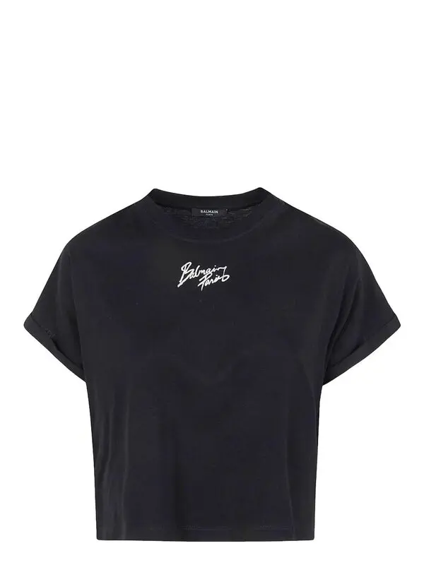 Balmain Logo Cotton Cropped T-shirt - Multicolor