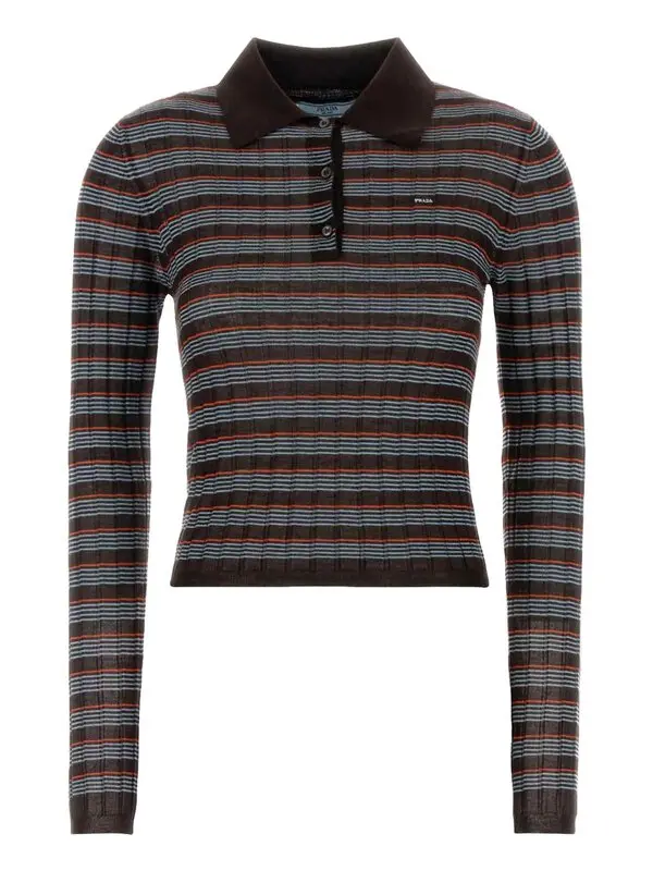 Prada Striped Polo Sweater - Brown
