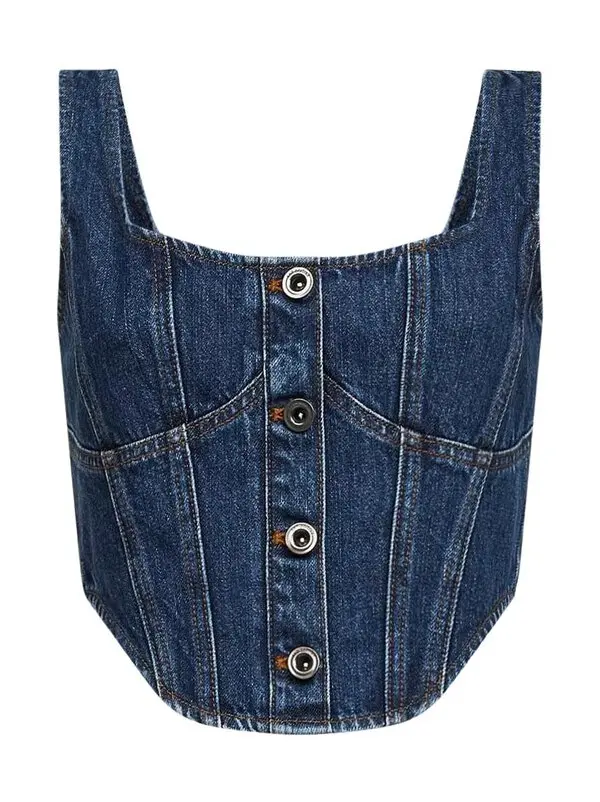 SELF-PORTRAIT Blue Denim Corset Top - Multicolor