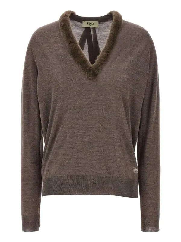 Fendi Wool And Silk V-neck Jumper - Brown