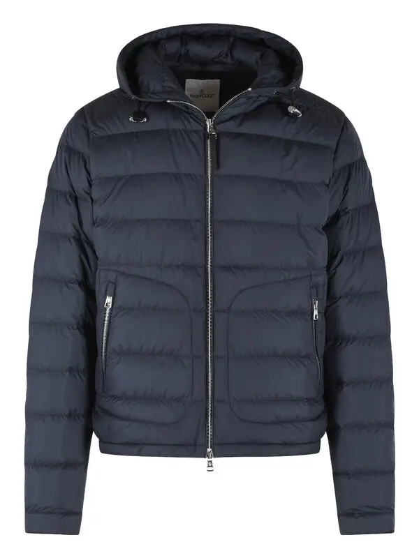 Moncler Navy Polyester Short 'sestriere' Hooded Down Jacket - Blue